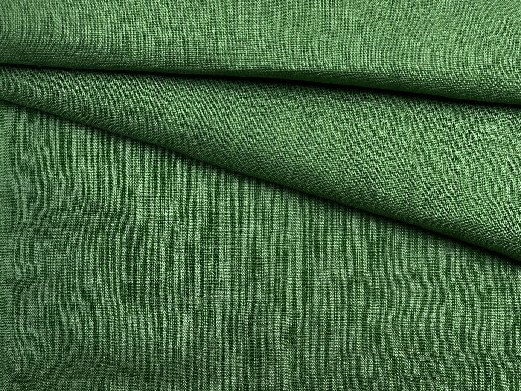 Ткань Лён зеленого травяного цвета однотонная 20468