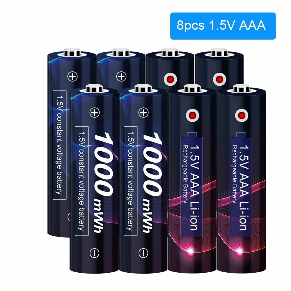 8 шт AAA (Мизинчиковые) литий-ионные Аккумуляторы/Батарейки 1.5V 1000mWh + коробка