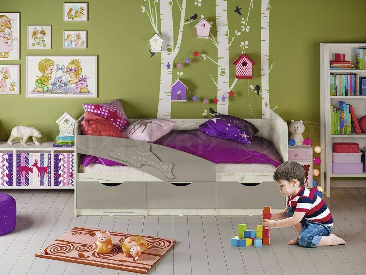 Кровать детская 160х80 "Дельфин" Шарли Мокко/Дуб Крафт Белый