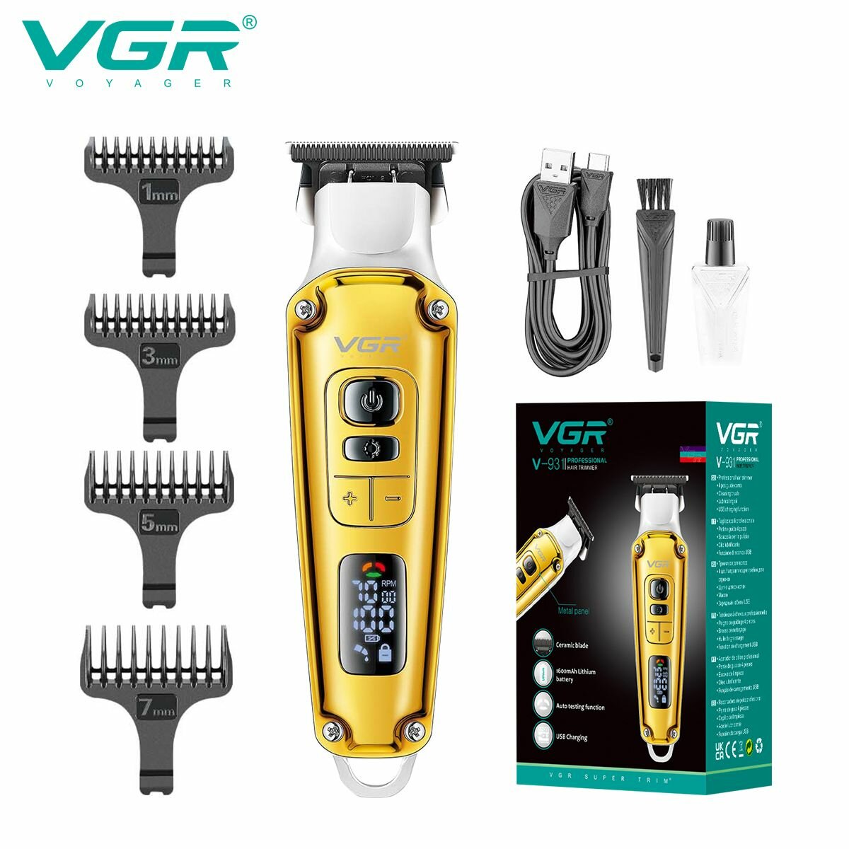 Профессиональная машинка для стрижки волос VGR V-931, золотой