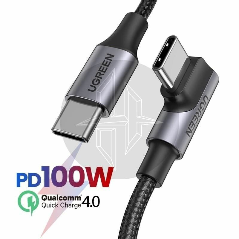 Кабель USB 2.0 Type-C - USB 2.0 Type-C (угол 90°) 1,00 м, черный 5А (US334) Ugreen