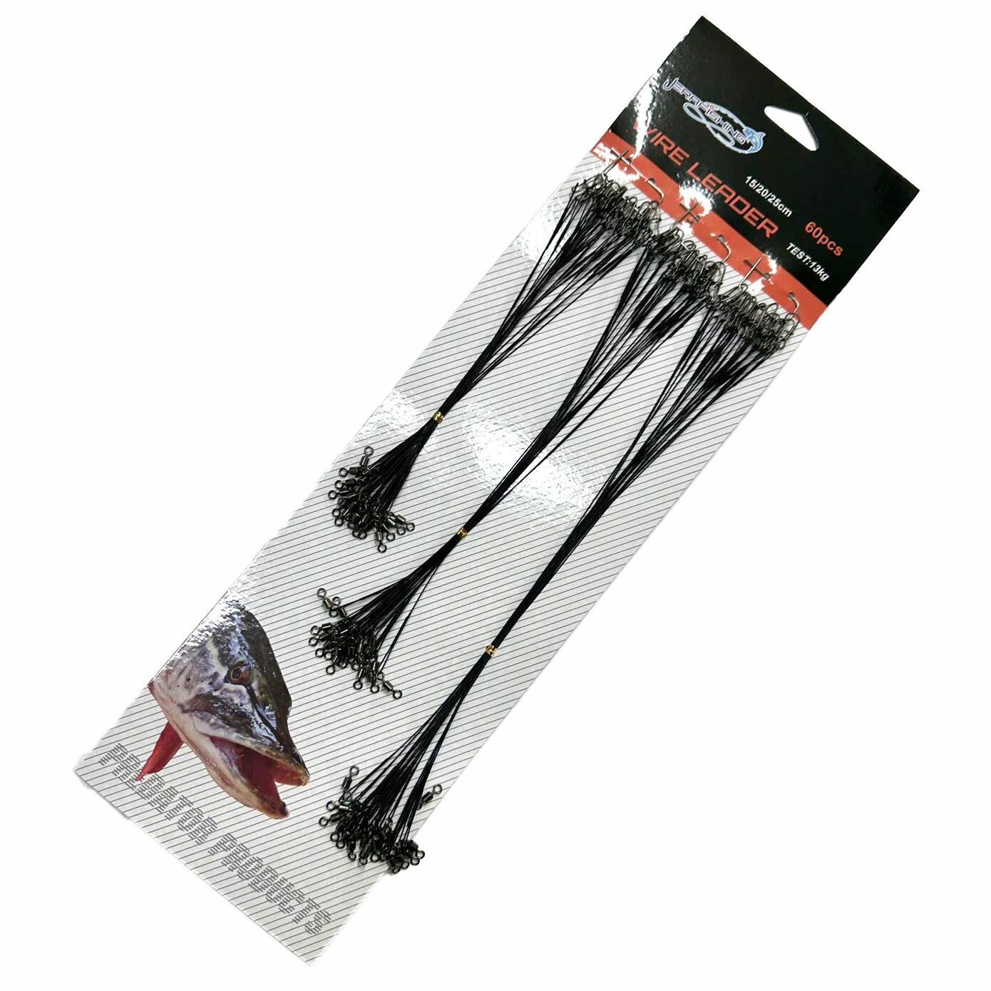 Поводки для рыбалки на щуку, черный, стальные, 15, 20, 25 см, 60 шт, тест 13 кг