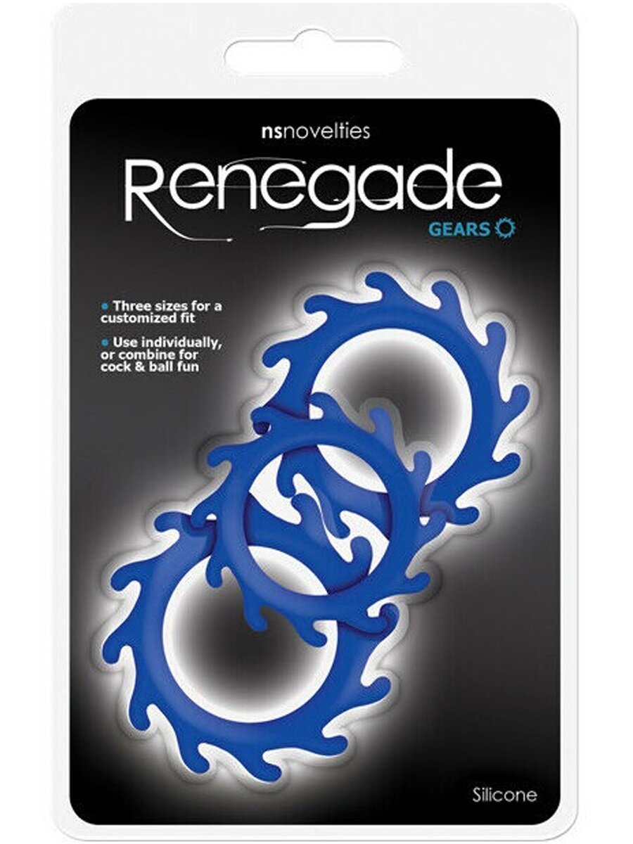 Набор "RENEGADE GEARS BLUE" из 3 эластичных эрекционных колец для мужчин, 3.5cm-4cm-4.5cm