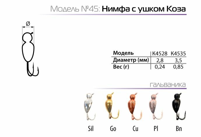 Мормышка W Spider Нимфа с ушком коза mod.45 вес 0.24г. 2.8мм. №GO 10шт
