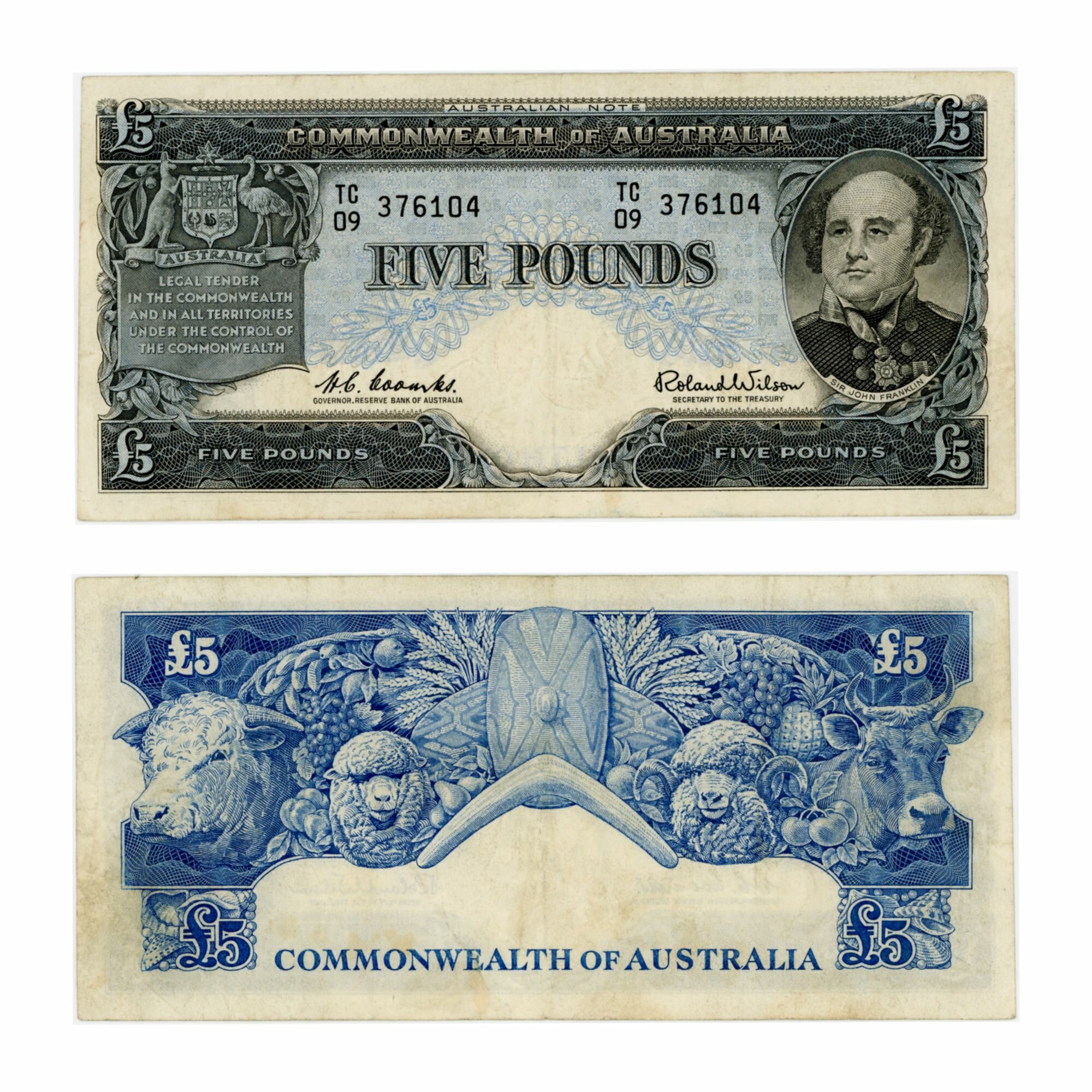 Банкнота Австралия 5 фунтов 1954 год Very Fine (VF) Pick 31