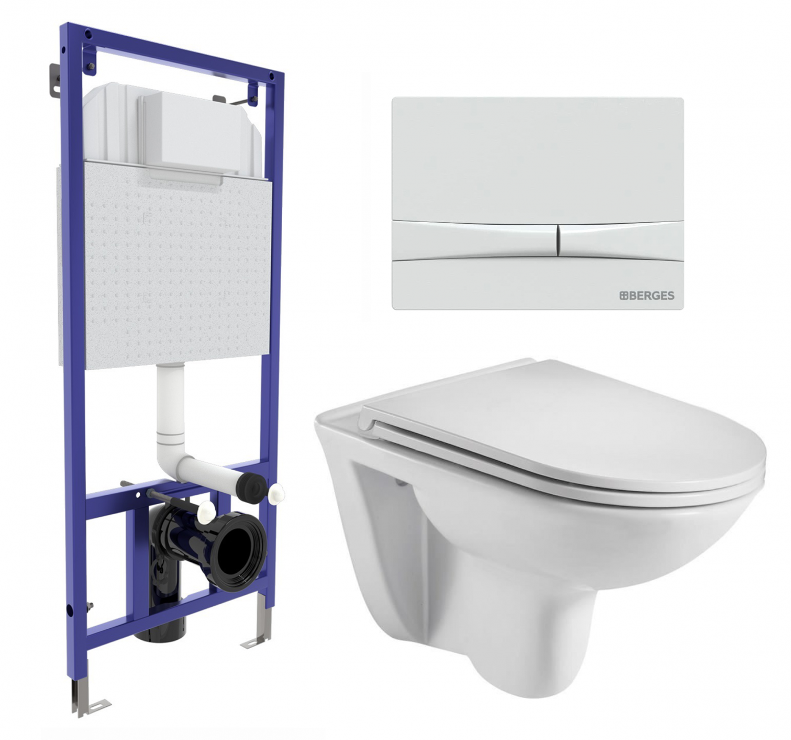 Комплект 3 в 1 инсталляция Berges Wasserhaus Novum 040250 + Подвесной унитаз WeltWasser Baarbach 004 GL-WT + кнопка белая