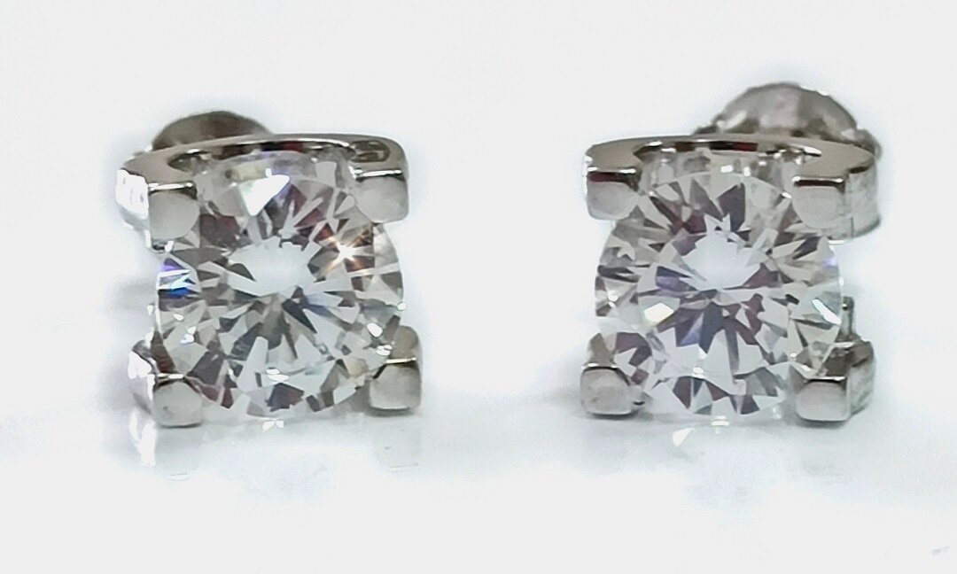 Серьги пусеты Эстерелла, серебро, 925 проба, родирование, фианит