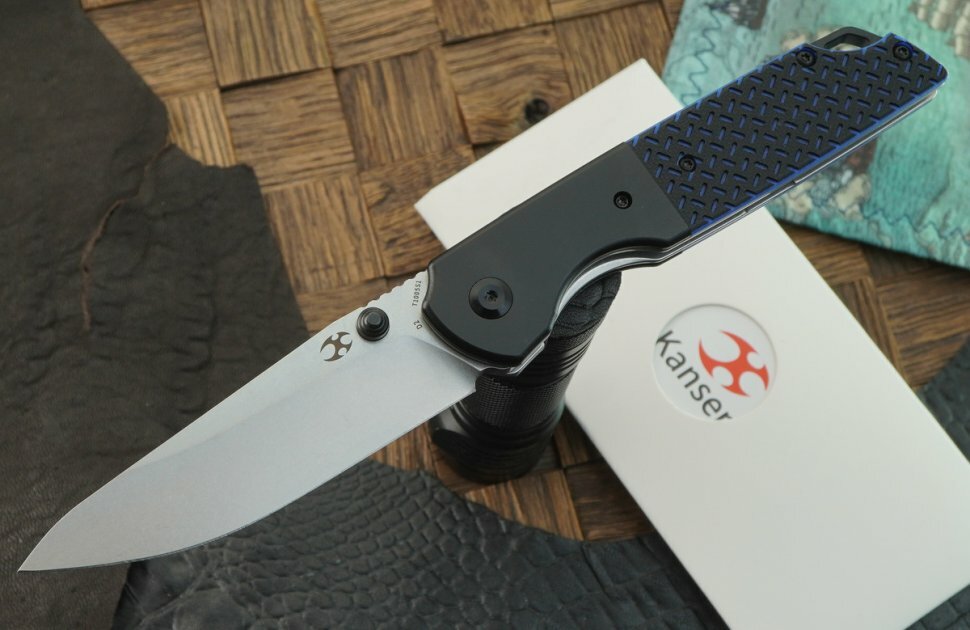 Складной нож Kansept Knives Warrior, сталь D2, SW, Drop Point, рукоять алюминий/черно-синий G-10