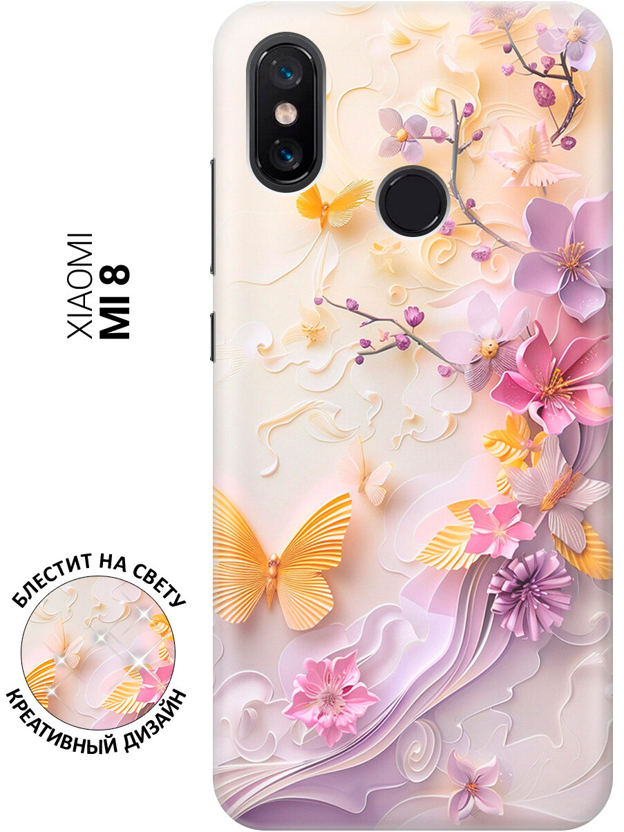 Силиконовый чехол на Xiaomi Mi 8 с принтом "Оранжевые бабочки"