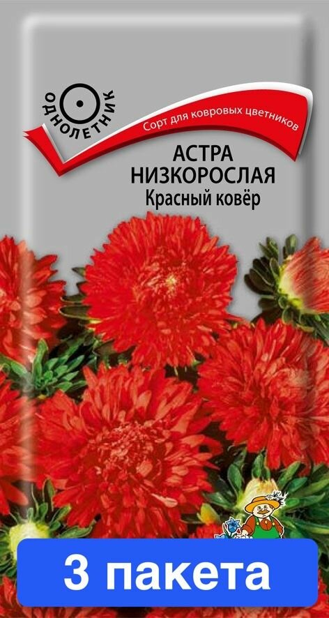 Семена Поиск "Цветы Астра Красный ковер", 0,2 гр, низкорослая 3 пакета