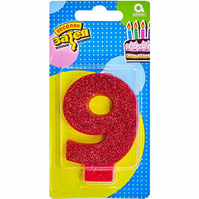 Свеча -цифра "9" Глиттер 8см/A