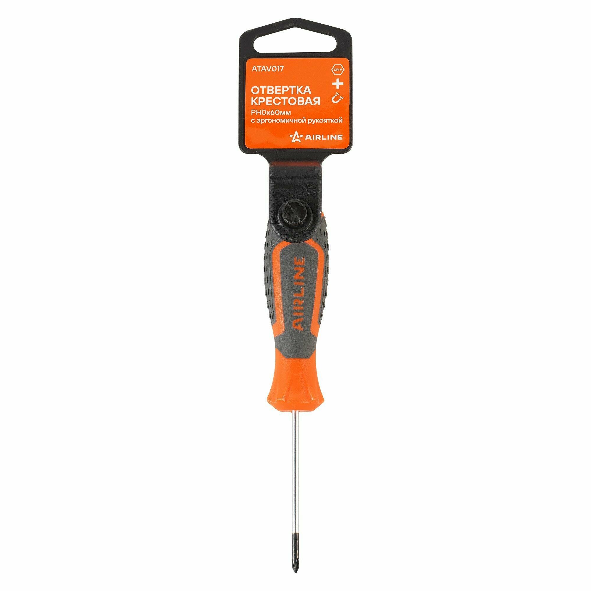 Отвертка крестовая Airline PH0x60 мм с эргономичной рукояткой магнитная, ATAV017