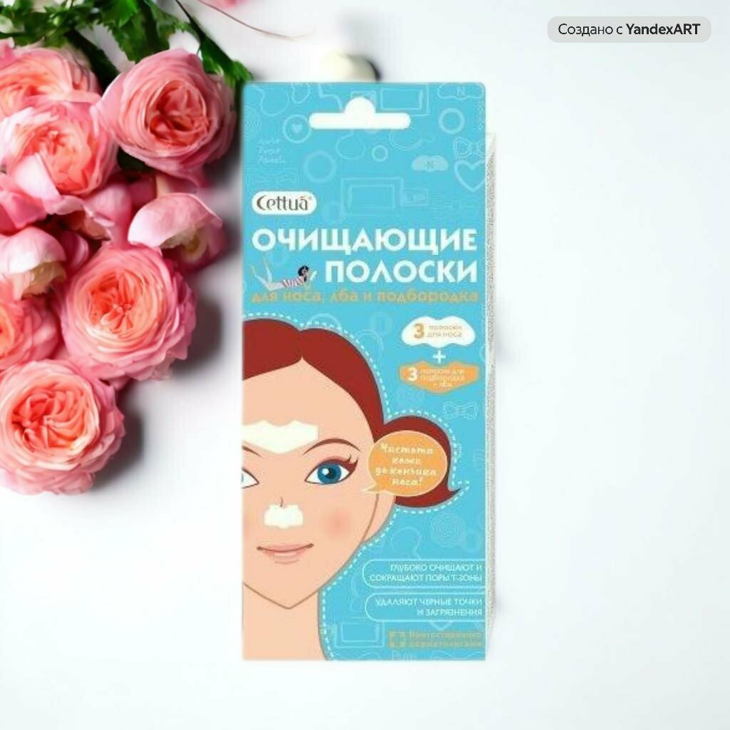 Cettua Полоски для носа, лба и подбородка очищающие, 6 полосок