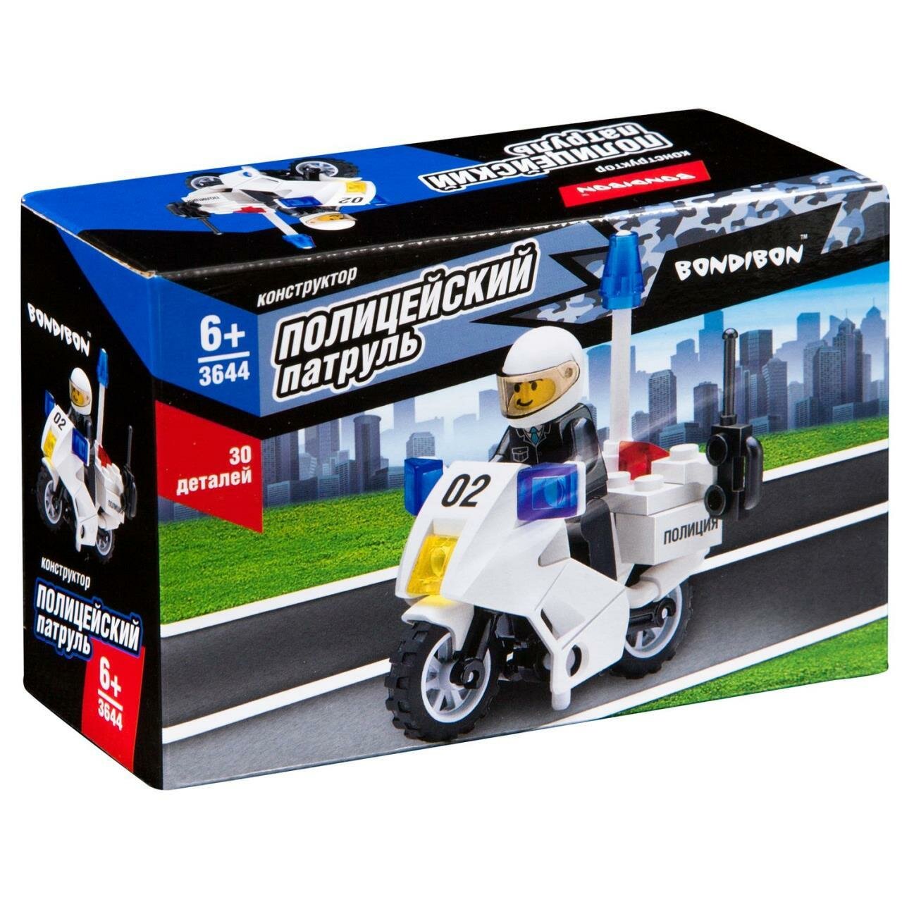 Конструктор Bondibon, Полицейский Патруль, Мотоцикл, 30 дет, BOX