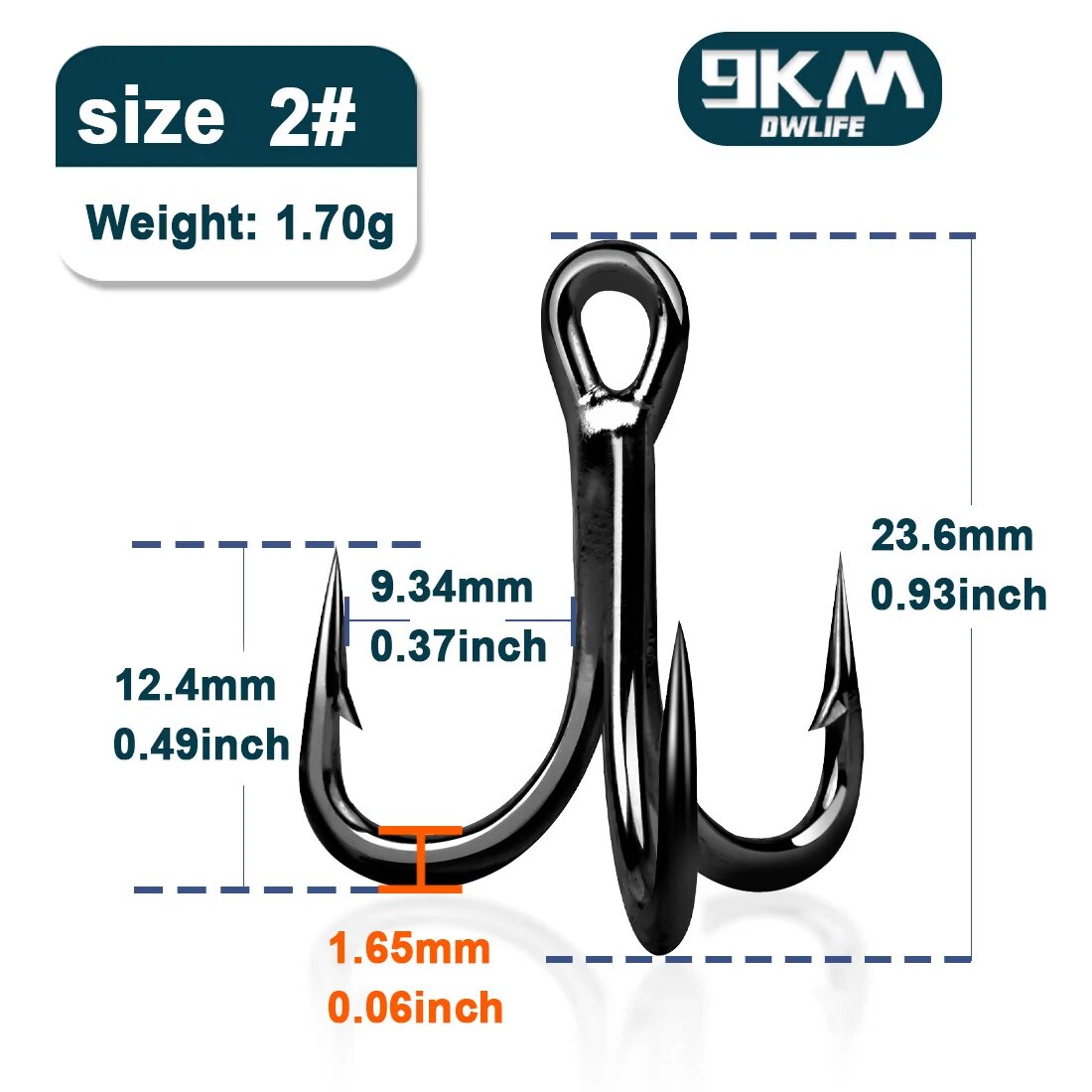9KM 4X тройные крючки для рыбалки из высокоуглеродистой стали 10 Pcs, Size-2 Gap-9.34mm