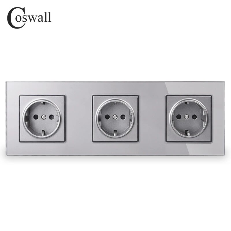 Coswall Тройная розетка серая с защитой для детей