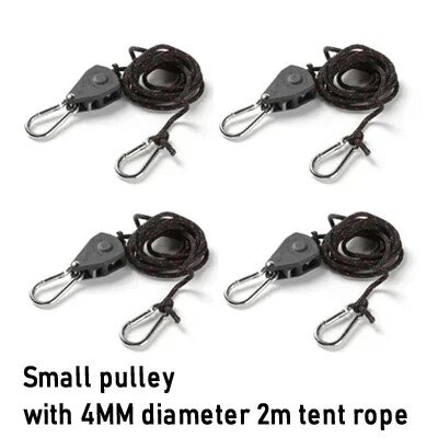 4Pcs Tent Wind Rope Tensioner Adjustable Pulley with Carabiner Camping Hiking Outdoor Nylon Rope Fastener Stopper Tightener