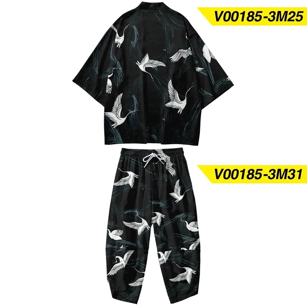 Мужской костюм Харадзюку с принтом журавлей, V00185-sets, 4XL