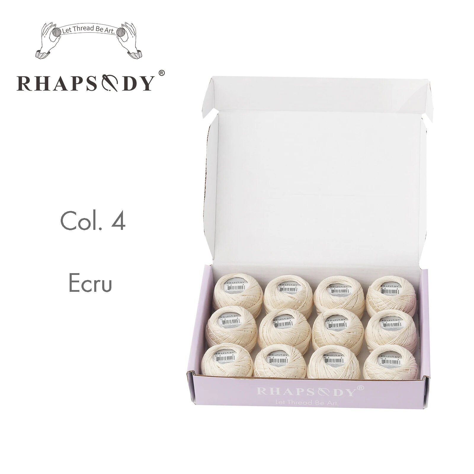 Нитки для вышивания Rhapsody размер 8, жемчужный хлопок Белый, 4 Ecru
