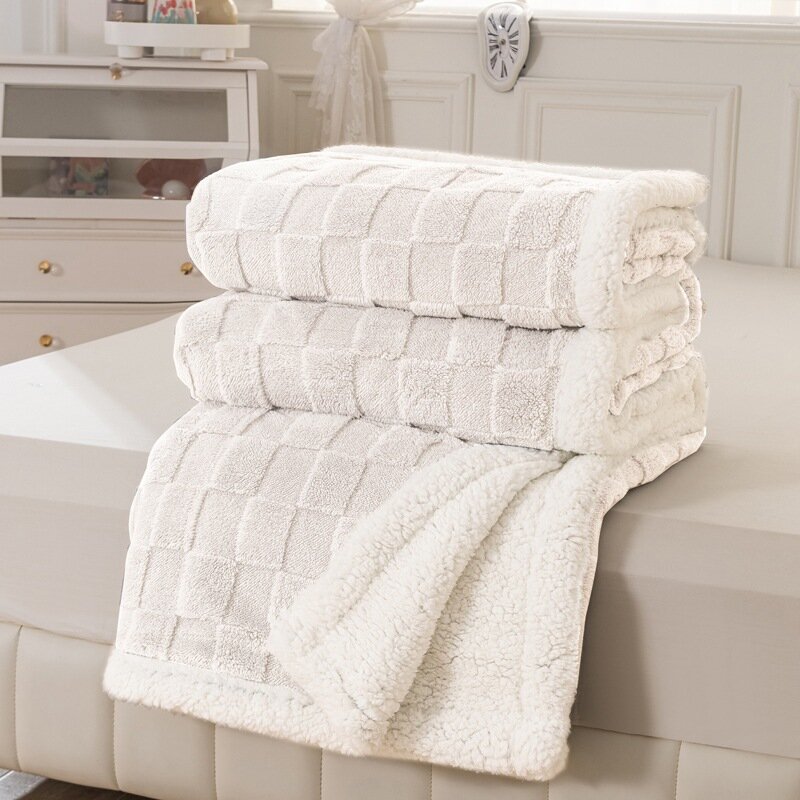 Флисовое одеяло Esrou, молочно-белое, геометрический узор, 100x150 см