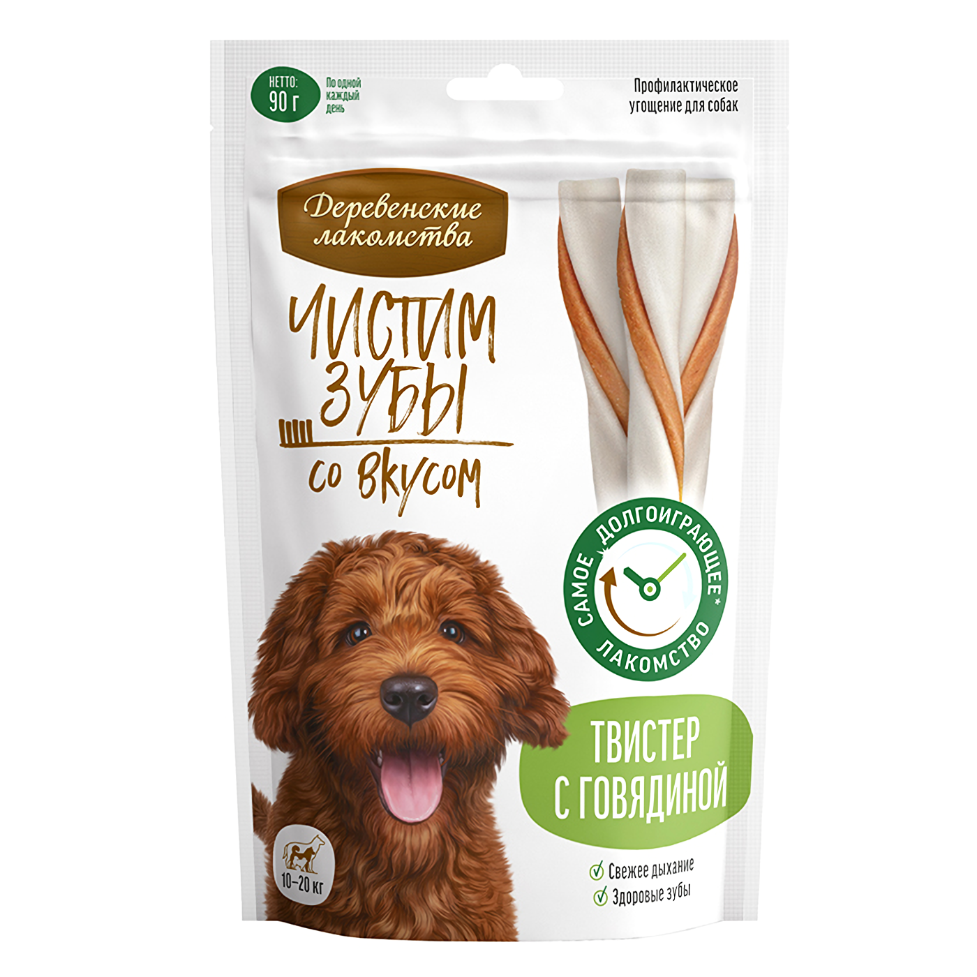 Лакомство Деревенские Лакомства Чистим зубы твистер уход за полостью рта с говядиной для собак 10-20 кг (90 г)