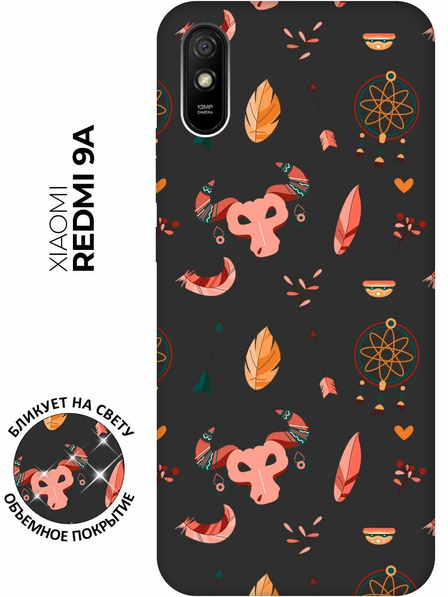 Матовый чехол Boho для Xiaomi Redmi 9A / Сяоми Редми 9А с 3D эффектом черный