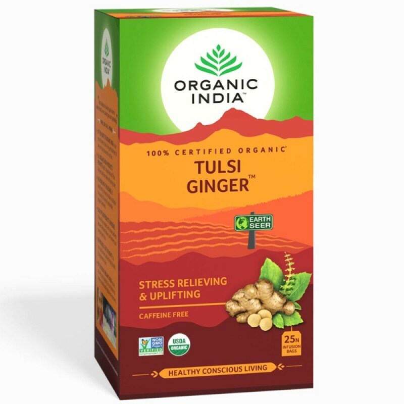 Тулси и Имбирь марки Органик Индия (Tulsi and Ginger Organic India), 25 пакетиков