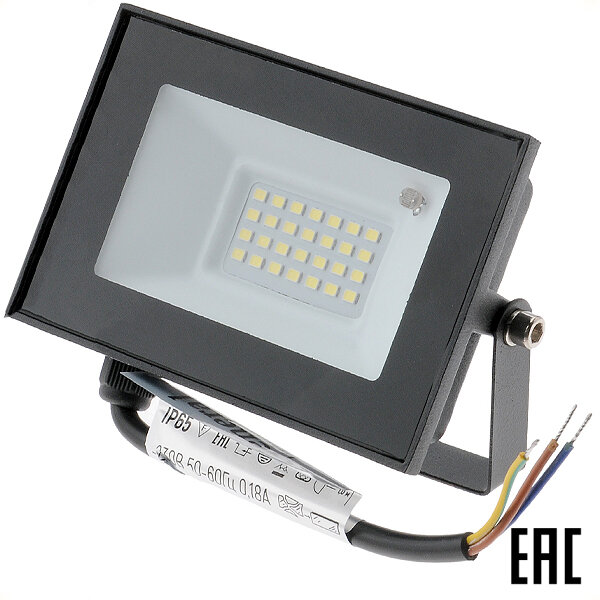 Прожектор светодиодный с микроволновым датчиком движения General 8 м чёрный 220В 20Вт GTAB-30-IP65-6500S 403600 (3 шт. в наборе)