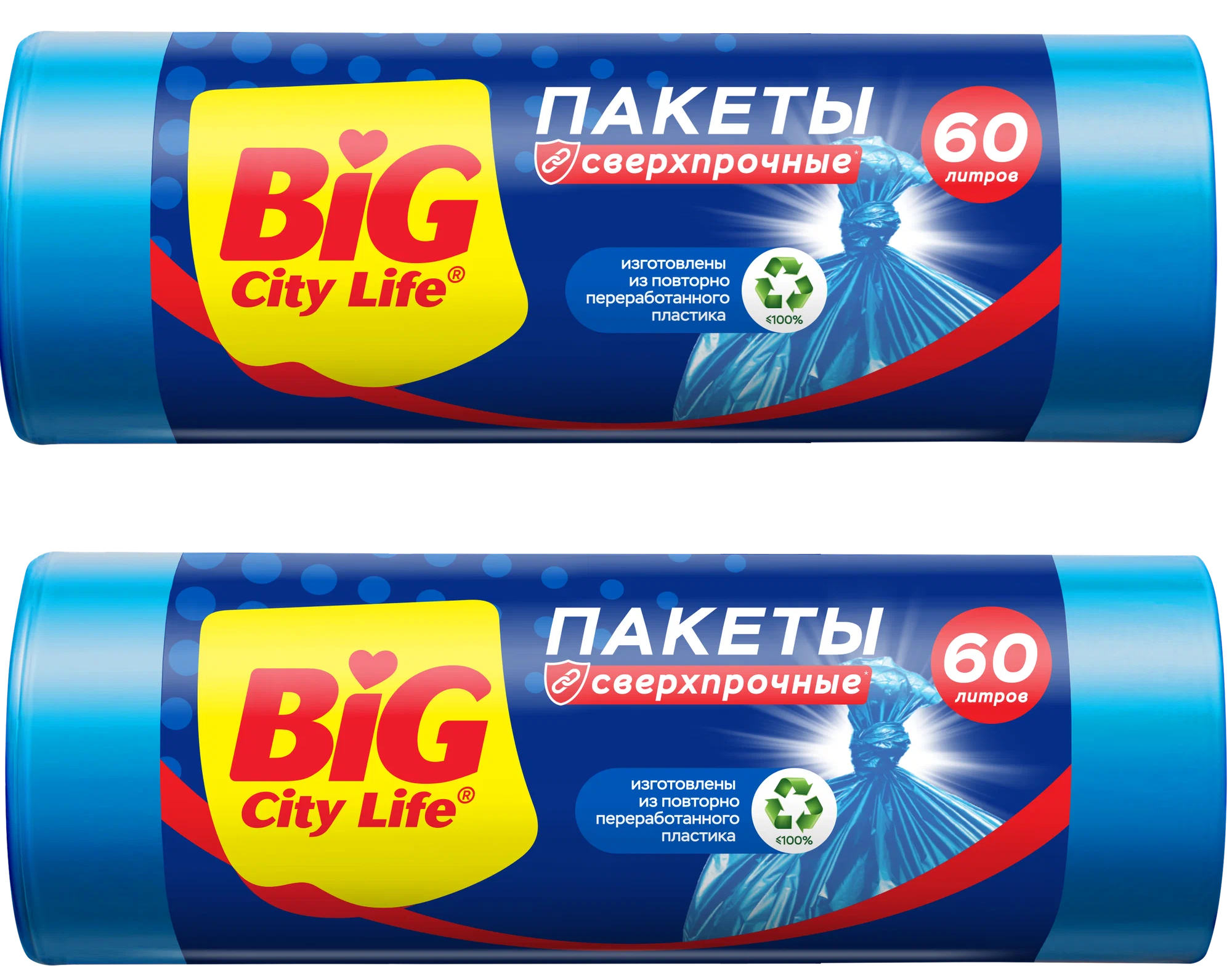 Пакеты для мусора Big City Сверхпрочные LD 60*80 см 60л, 10 шт, 2 уп