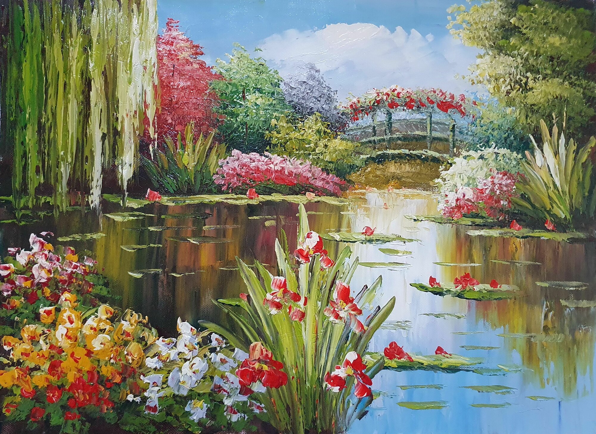 Картина маслом ручной работы на подрамнике 30х40 см "Лето в парке"