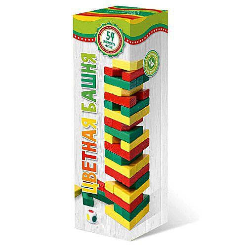 Настольная игра "Башня 54" дженга цветные бруски, пластмассовые