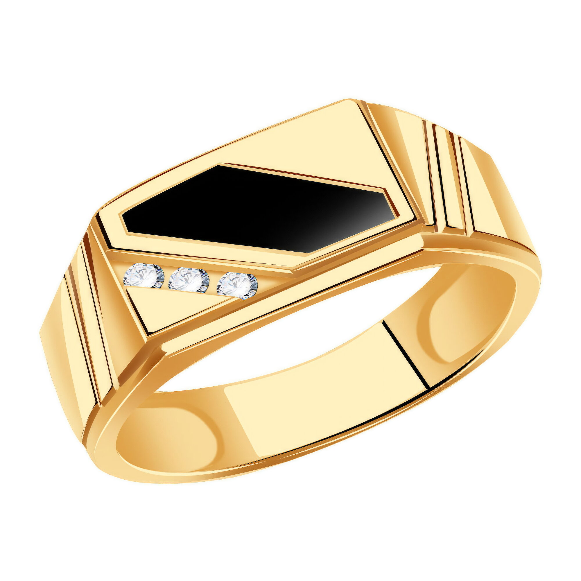 Печатка, красное золото, 585 проба, фианит, агат