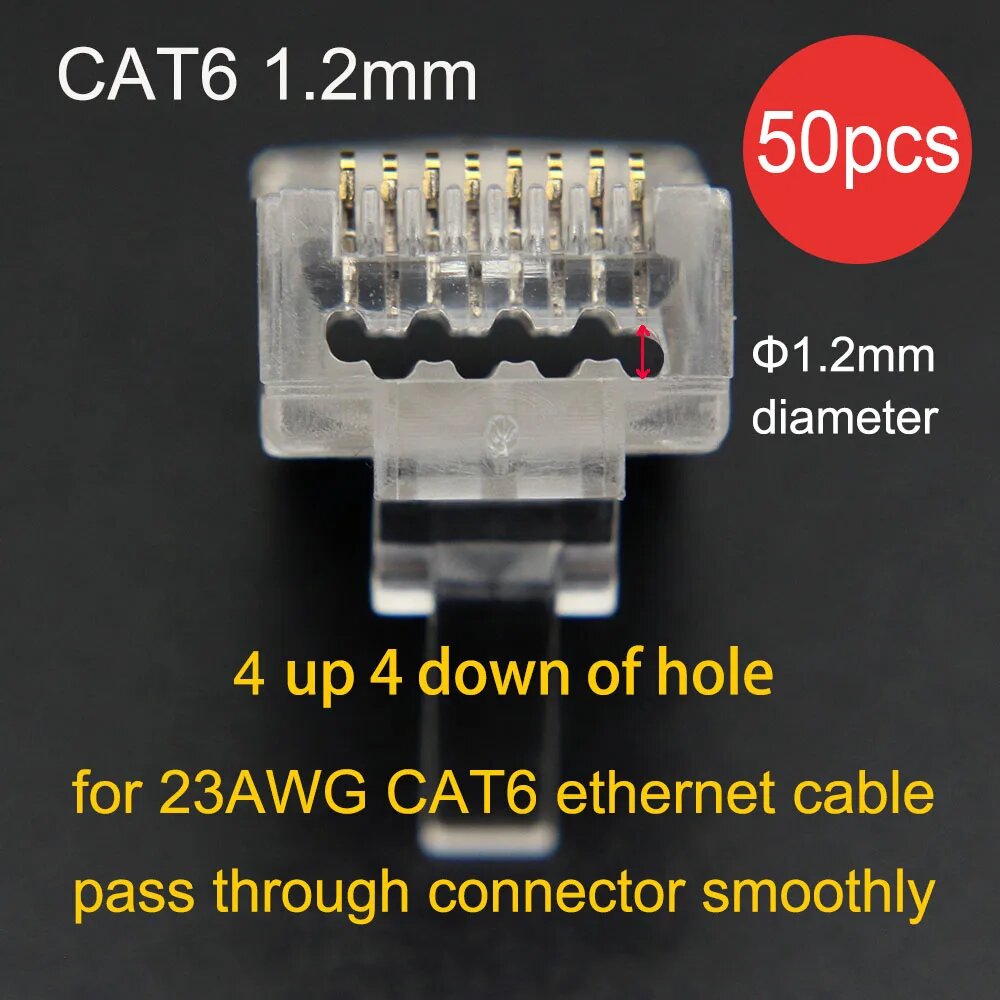 50шт RJ45 CAT6 коннектор 1.2мм, 4up 4down
