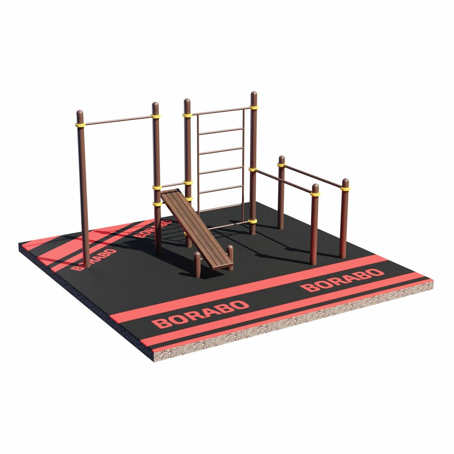 Спортивный уличный Workout комплекс BW-33-М с турником, брусьями, скамьей для пресса и лестницей, венге