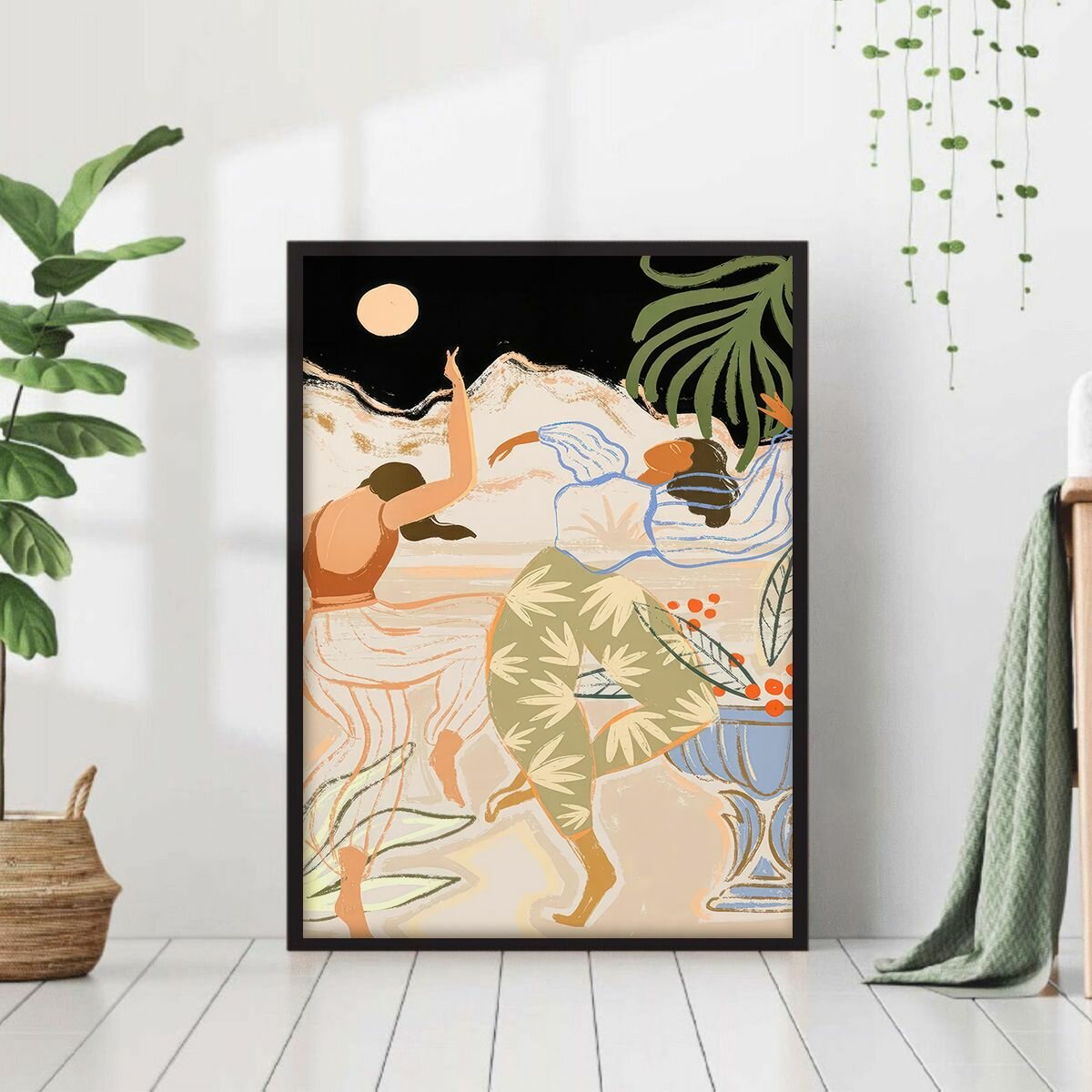 Постер "Танец под луной" 50x70 в черной рамке на стену для интерьера