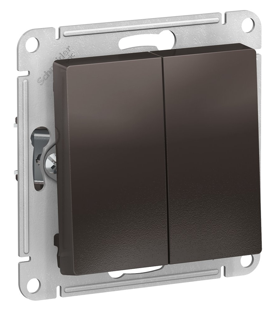 Выключатель Systeme Electric / Систем Электрик AtlasDesign проходной скрытой установки, 10АХ IP20, мокко 71х71х40мм двухклавишный, ATN000665 / переключатель