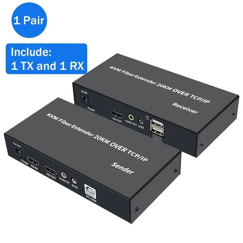 Оптоволоконный KVM удлинитель HDMI 20 км с EU Plug