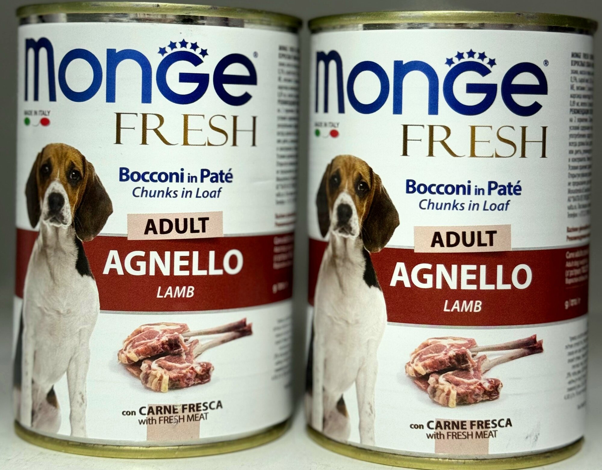 Консервы для собак Monge Монж Dog Fresh Chunks in Loaf для взрослых собак, паштет из ягненка 2шт по 400г