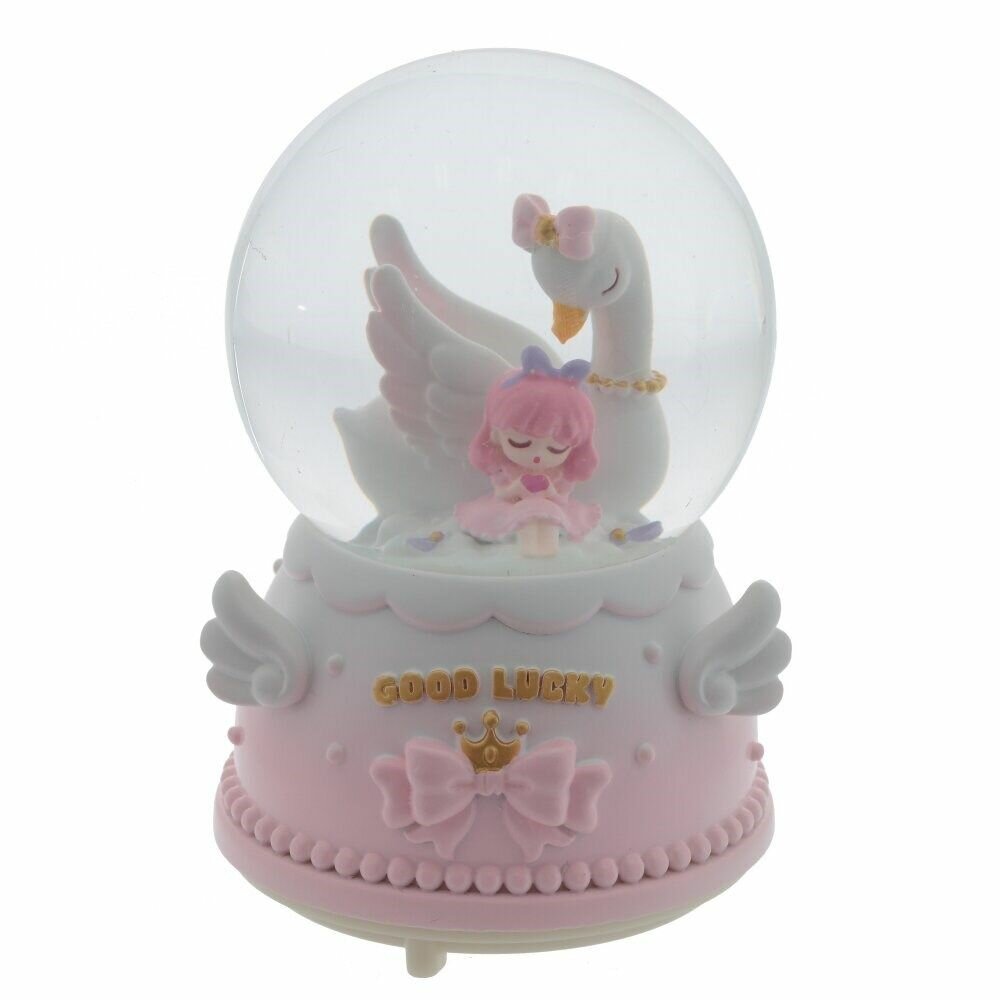 Фигурка "Девочка с лебедем" в стеклянном шаре с музыкой и подсветкой, D8 см, 9х9х13 см