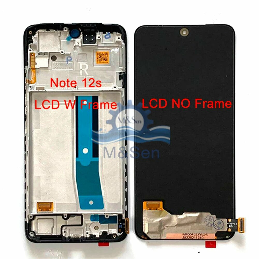 ЖК-дисплей Amoled 6,43 'для Xiaomi Redmi Note 12S, сенсорный экран с дигитайзером для Redmi Note 12S, дисплей с рамкой LCD W Frame