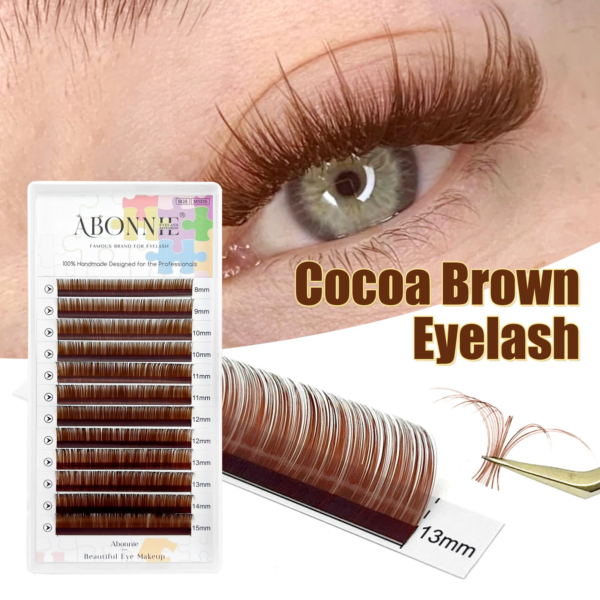 Abonnie ресницы C изгиб, 0.03 мм, MIX длина, Cocoa Brown