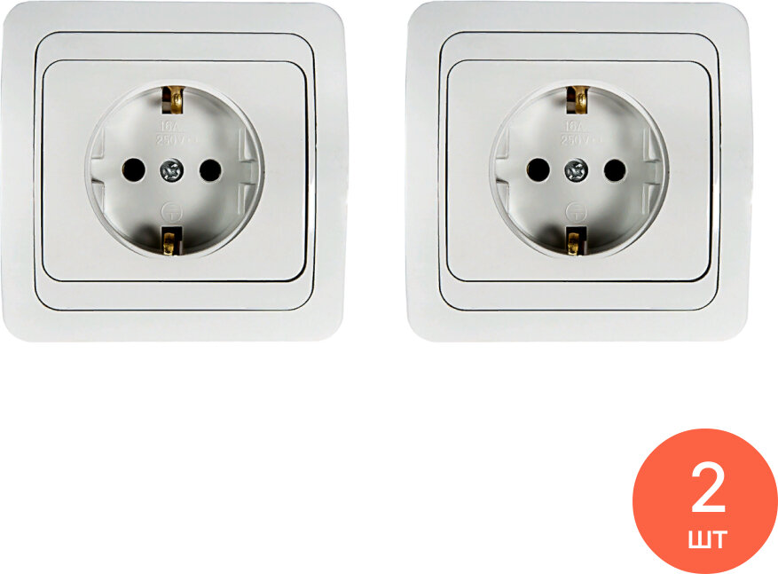 Розетка силовая штепсельная IN HOME / Ин Хоум Classico 2028-W IP20, белый с заземлением, 4680005959907 / электрооборудование (комплект из 2 шт)