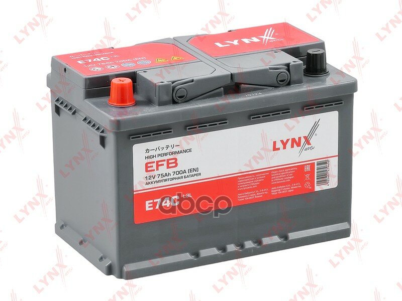 Аккумулятор EFB L3L, 75 Ah, 700 A, прямая, 278X175X190 ETN EFB 57550L LYNXauto арт. E74C