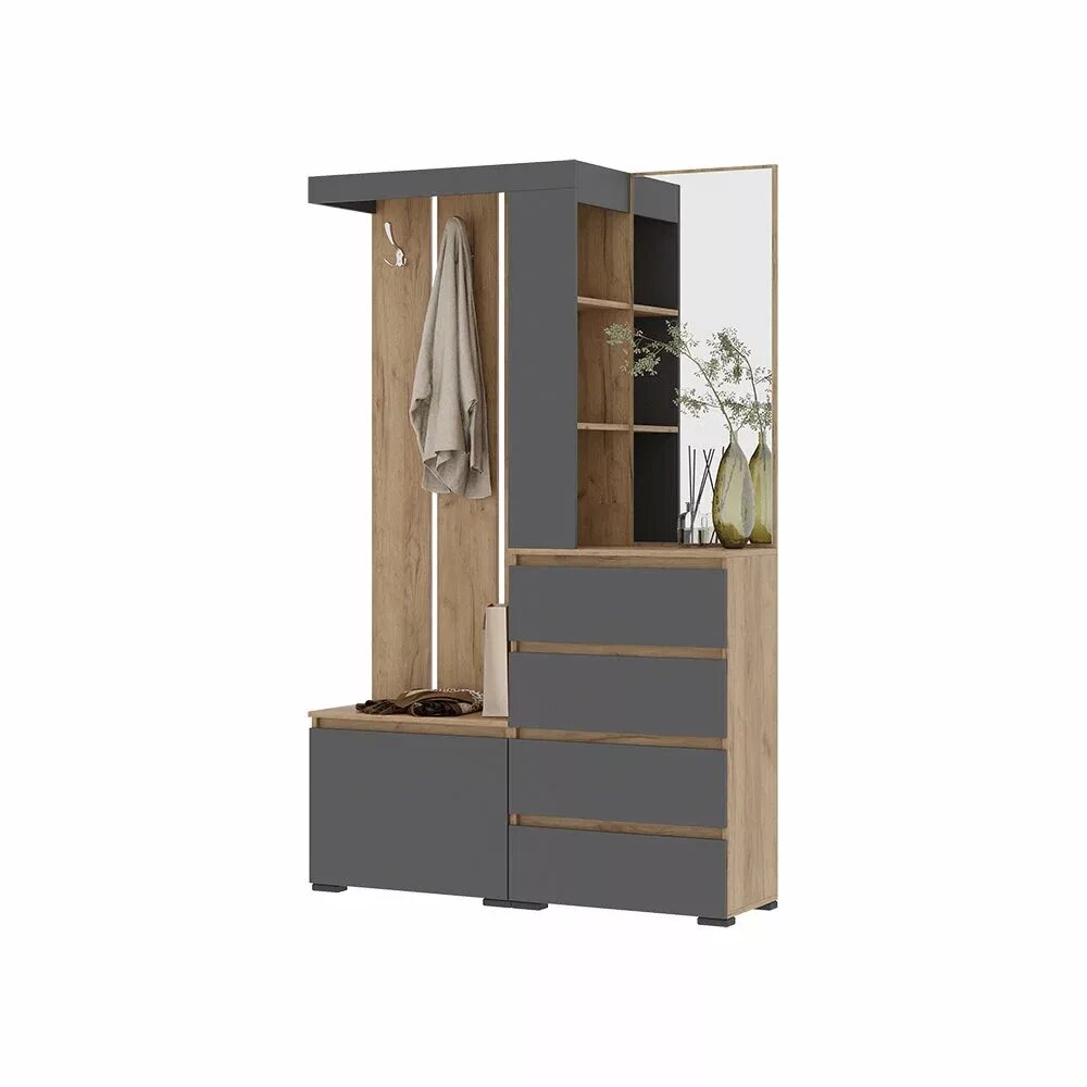 Прихожая «Хелен» ПР-01 (Хельга), серый графит/дуб крафт золото (1260х355х1980)