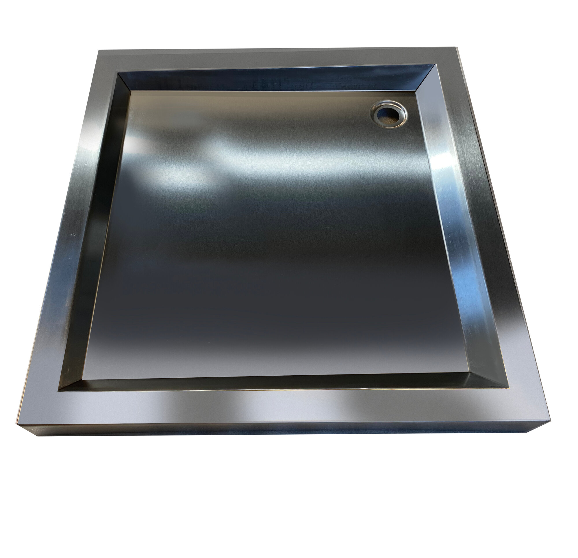 Поддон для душевой кабины таурус групп Z05-02, из высококачественной нержавеющей стали AISI 304 толщиной 1,2 мм, размером ВхШхГ:800x800x95 мм, весом 14,8 кг, накладной. Имеет фартук по периметру h 140 мм, цвет хром матовый.