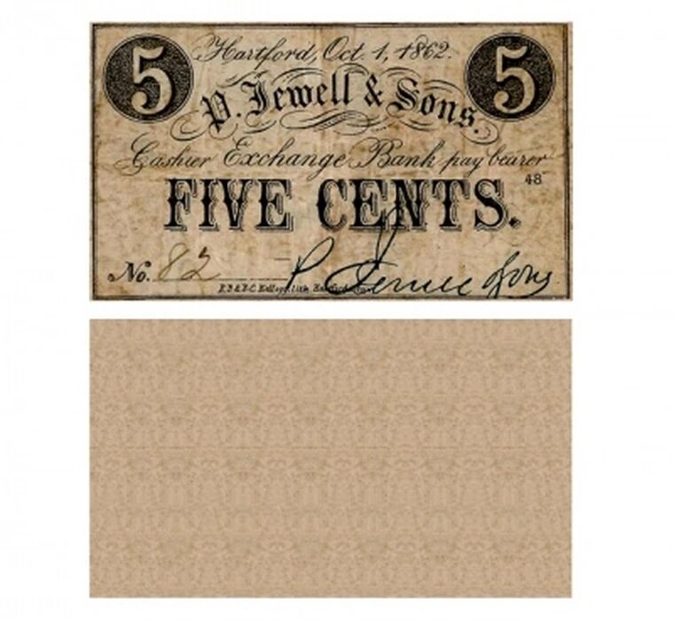 5 центов 1862 США, Хартфорд, сувенирная копия, банкноты и купюры редкие коллекционные
