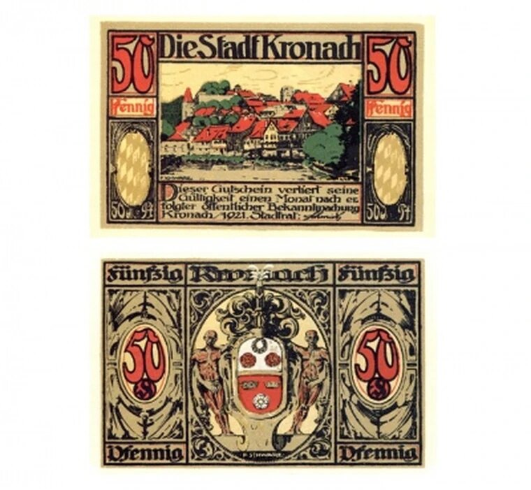 Нотгельд 50 пфеннигов 1921 Германия, Кронах, сувенирная копия, банкноты и купюры редкие коллекционные