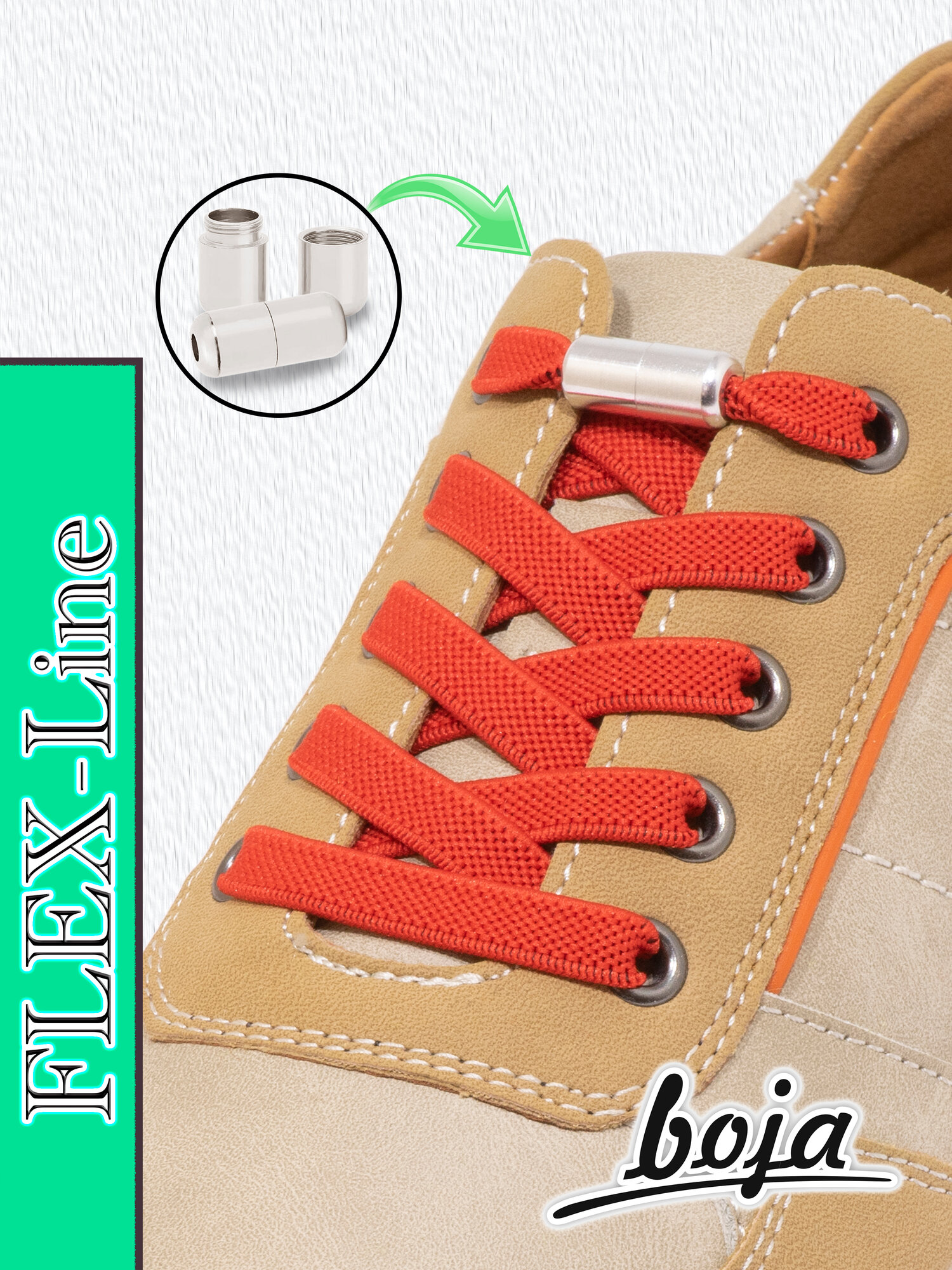 Шнурки для обуви BOJA (FLEX), эластичные с фиксатором, плоские, красные, для кроссовок, кед, ботинок, сапог