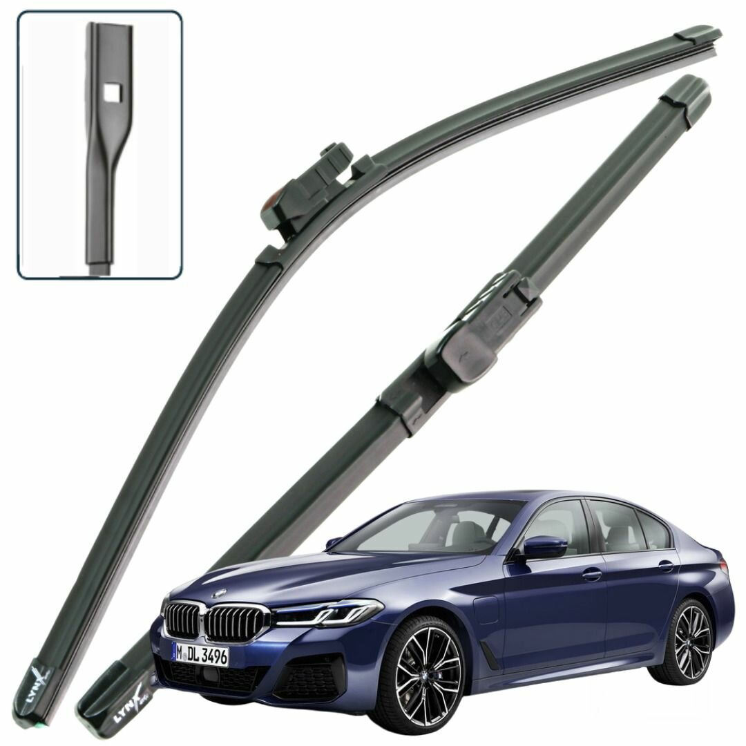 Дворники BMW 5-Series (7) G30 / БМВ 5 серии Г30 седан рест. 2020 / 2021 / 2022 Щетки стеклоочистителя бескаркасные автомобильные LYNXauto к-т 2шт, 650мм-480мм