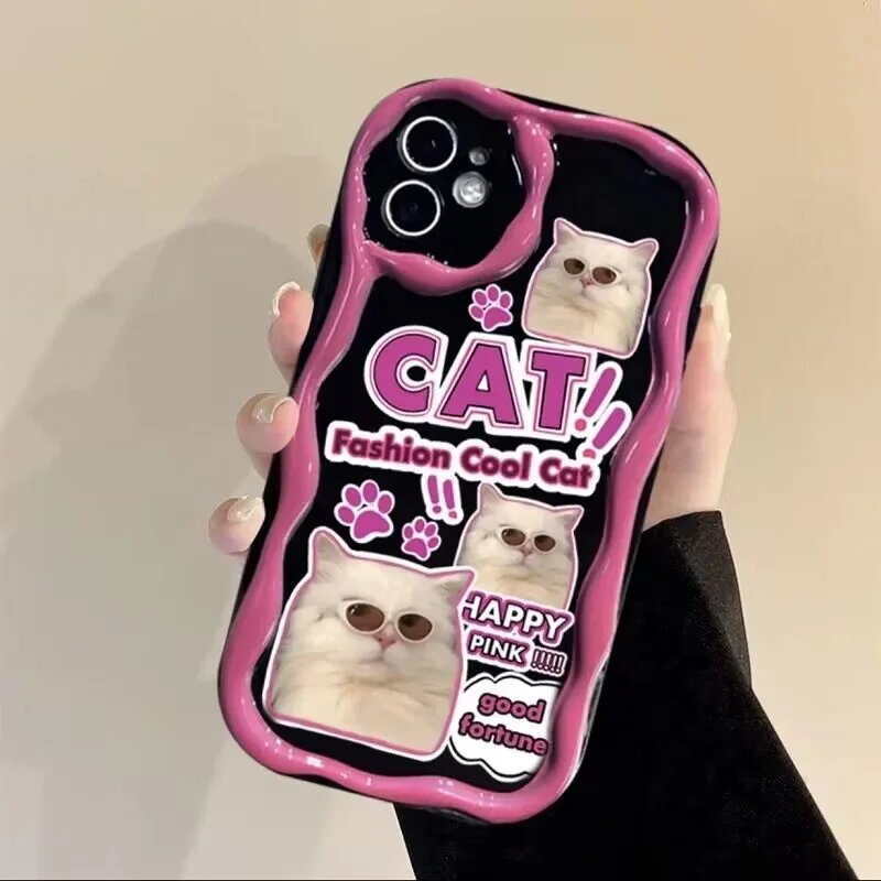 Кремовый чехол Funny Cat Cute Curly Wave Edge для Realme C53 C63 C55 C67 C65 C35 C33 C21Y C25Y C30 C31 10 8 12 Pro Plus GT6 5G Cover
